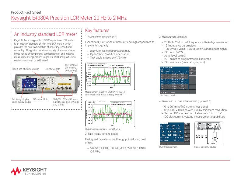 E4980A Precision LCR Meter 20 Hz to 2 MHz PDF Asset Page | Keysight